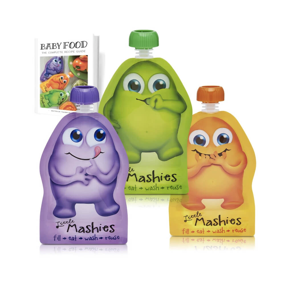 Little Mashies Reusable Squeeze Food Pouch - Assorted Designs (10 Pack ...