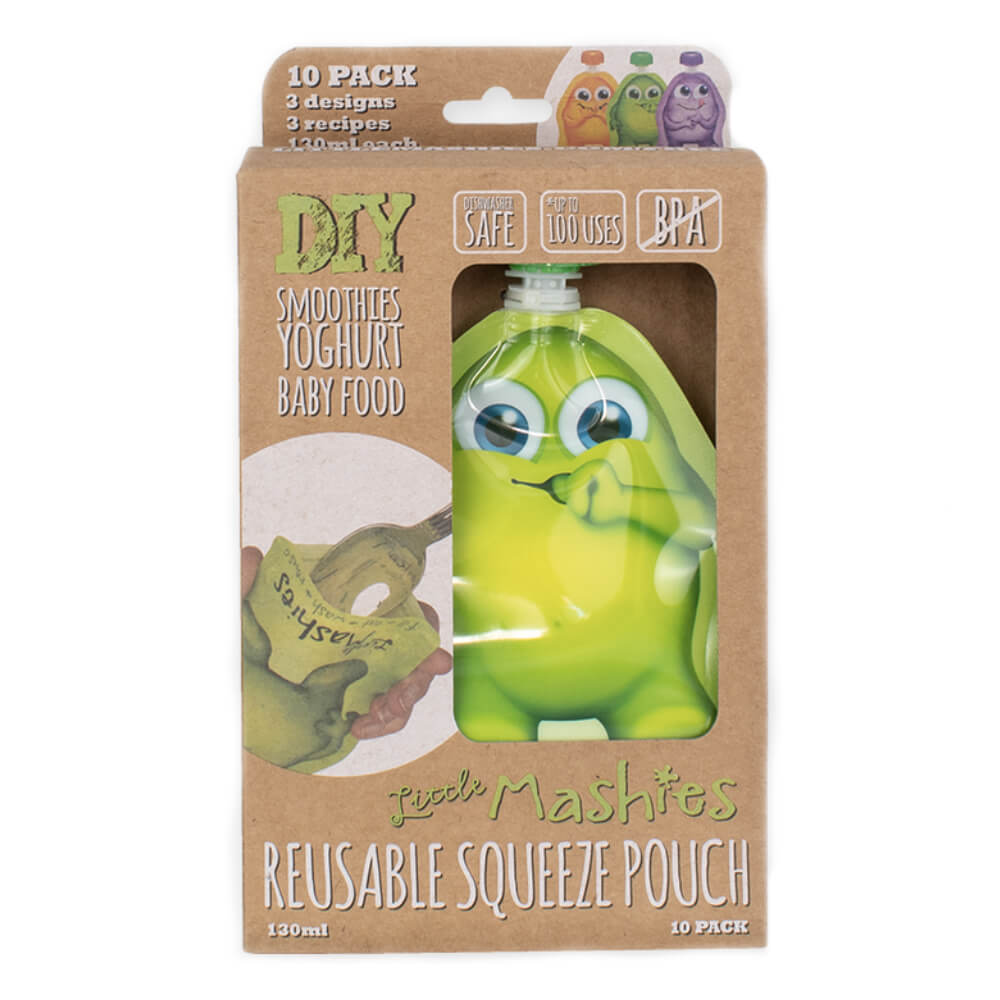 Little Mashies Reusable Squeeze Food Pouch - Assorted Designs (10 Pack ...