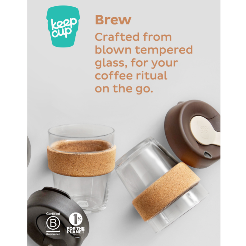 KeepCup Reusable Coffee Cup - Brew Glass & Cork - Extra Small 6oz Grey ...